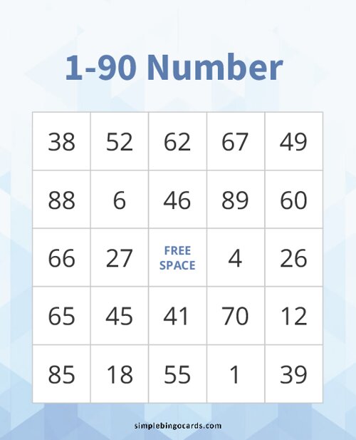 Printable 1 90 Number Bingo